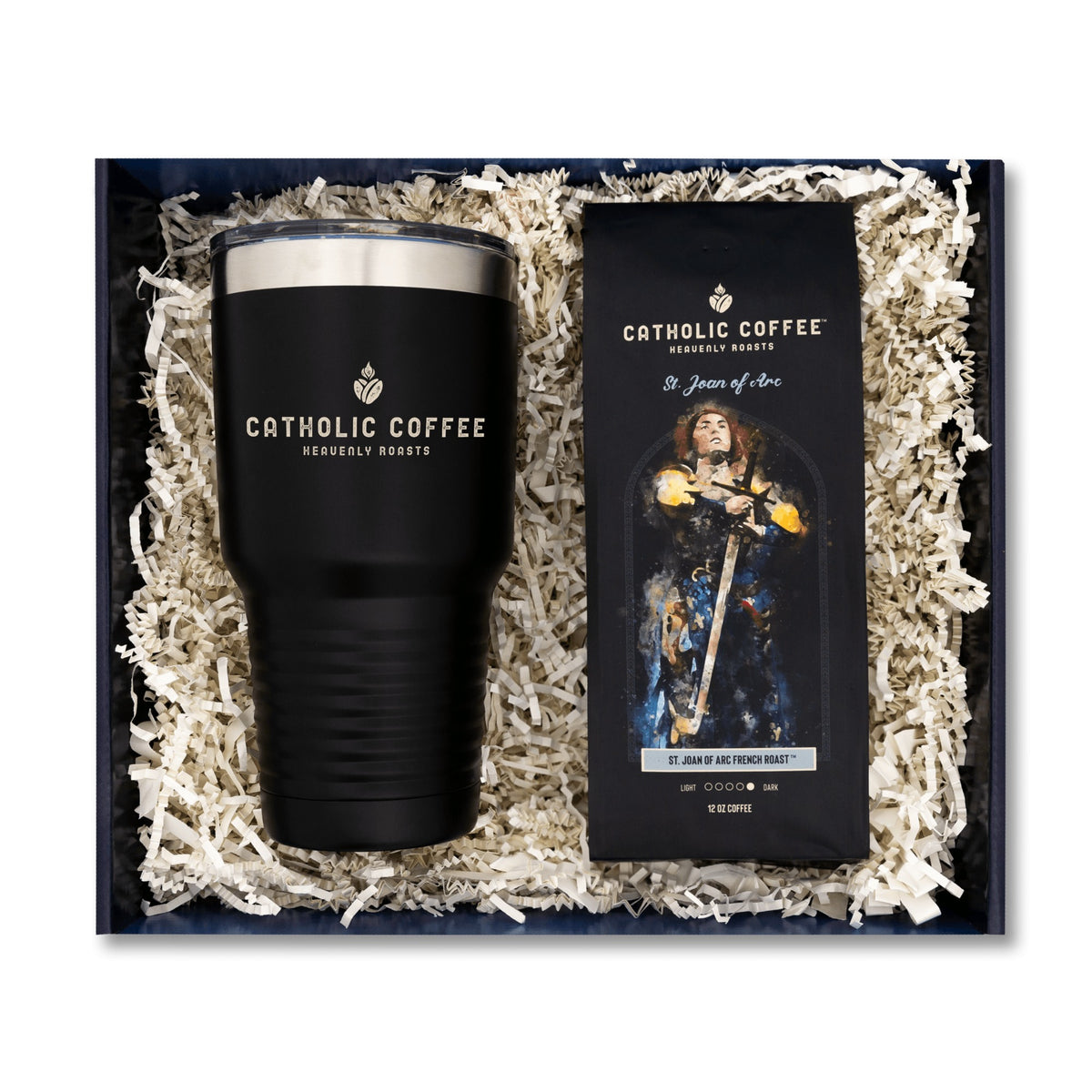 St. Joan of Arc French Blend Coffee and 30oz Logo Tumbler Gift Set